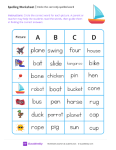 Circle the correctly spelled word - Boat | Worksheet | ClassWeekly.com
