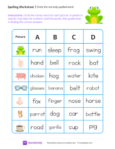 Circle the correctly spelled word - Frog | Worksheet | ClassWeekly.com