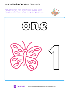 Count and Color - One | Worksheet | ClassWeekly.com
