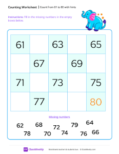 Count from 61 to 80 with hints | Worksheet | ClassWeekly.com