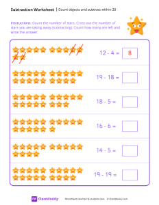 Count objects and subtract within 20 - Star | Worksheet | ClassWeekly.com