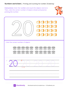 Count and Print (20) - Hello Fox | Worksheet | ClassWeekly.com
