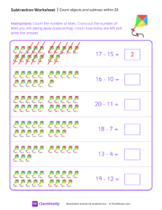 Count objects and subtract within 20 - Kite | Worksheet | ClassWeekly.com