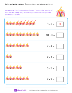 Count objects and subtract within 10 - Circus | Worksheet | ClassWeekly.com