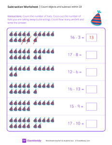 Count objects and subtract within 20 - Party Hat | Worksheet ...