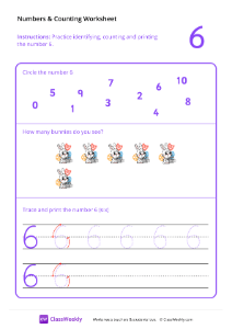 Counting and Tracing Numbers: 6 | Worksheet | ClassWeekly.com