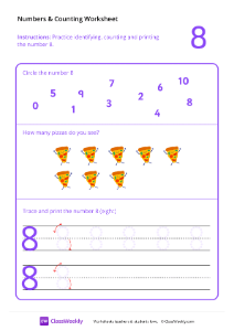 Counting and Tracing Numbers: 8 | Worksheet | ClassWeekly.com