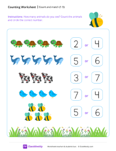 Count and match (1-5) - Bee | Worksheet | ClassWeekly.com