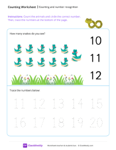 Counting and number recognition (11) - Snake | Worksheet | ClassWeekly.com