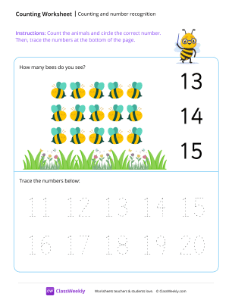 Counting and number recognition (15) - Bee | Worksheet | ClassWeekly.com