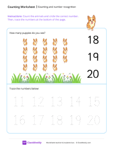 Counting and number recognition (19) - Puppy | Worksheet | ClassWeekly.com