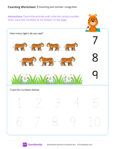 Counting and number recognition (7) - Tiger | Worksheet | ClassWeekly.com