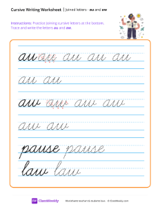 Cursive Joins - au and aw | Worksheet | ClassWeekly.com