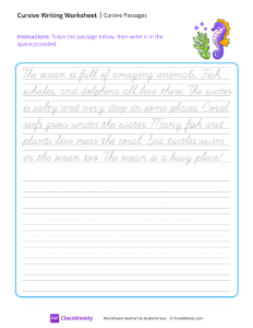 Cursive Passages - Sea Life | Worksheet | ClassWeekly.com