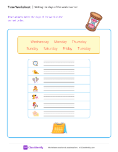 Writing the days of the week in order - Clock | Worksheet | ClassWeekly.com