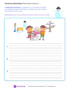 Declarative sentences - Snow | Worksheet | ClassWeekly.com