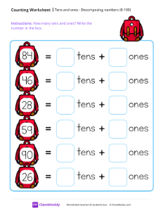 Tens and ones - Decomposing numbers (0-100) - Backpack | Worksheet ...