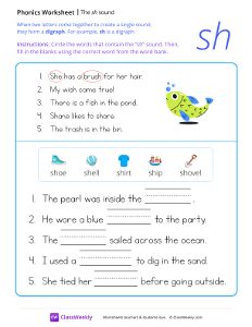 Digraph sounds - The 'sh' sound | Worksheet | ClassWeekly.com