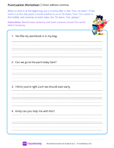 Direct address commas - Help | Worksheet | ClassWeekly.com