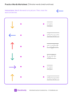 Direction words (match and trace) - Left Arrow | Worksheet ...