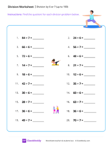 Division by 6 or 7 (up to 100) - Stretch | Worksheet | ClassWeekly.com