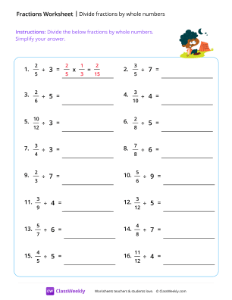 Divide fractions by whole numbers - Camping | Worksheet | ClassWeekly.com