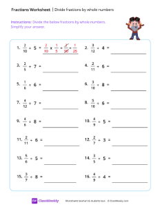 Divide fractions by whole numbers - Explorer | Worksheet | ClassWeekly.com
