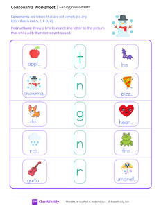Ending Consonants - Snowman | Worksheet | ClassWeekly.com