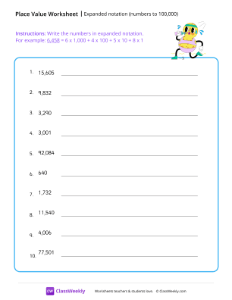 Expanded notation (numbers to 100,000) - Runner | Worksheet ...