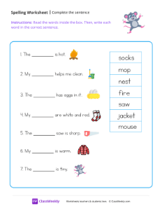 Complete The Sentence - Mouse | Worksheet | ClassWeekly.com