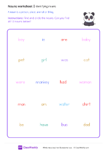 Identifying Nouns - Panda | Worksheet | ClassWeekly.com