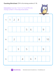 Fill in the missing numbers (1-10) - Owl | Worksheet | ClassWeekly.com