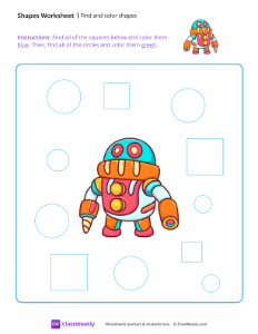 Find and color shapes - Circles and squares | Worksheet | ClassWeekly.com