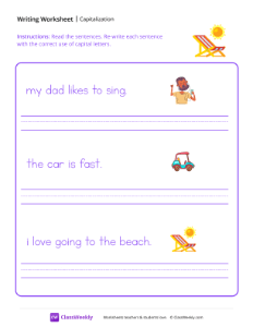 First Word Capitalization - Beach Chair | Worksheet | ClassWeekly.com