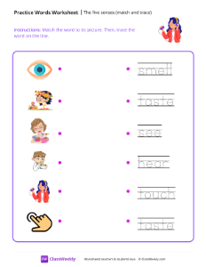 The five senses (match and trace) - Sensing | Worksheet | ClassWeekly.com