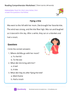 Short stories (44 words) - Flying a Kite | Worksheet | ClassWeekly.com