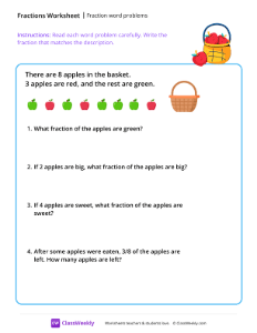 Fraction word problems - Apples | Worksheet | ClassWeekly.com