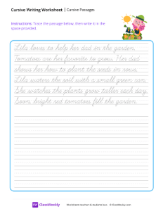 Cursive Passages - Garden | Worksheet | ClassWeekly.com