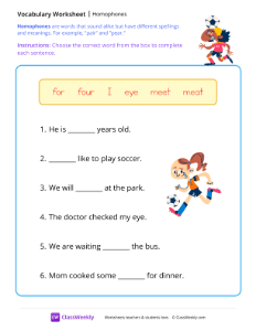Homophones - Soccer | Worksheet | ClassWeekly.com