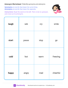 Identify synonyms and antonyms - Merry | Worksheet | ClassWeekly.com