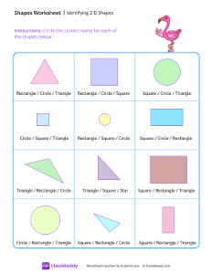 Identifying 2-D Shapes - flamingo | Worksheet | ClassWeekly.com