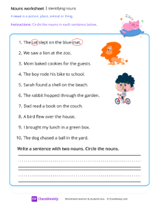 Identifying nouns - Cat | Worksheet | ClassWeekly.com