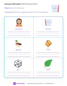 Write the plural words - Mr. Tooth | Worksheet | ClassWeekly.com
