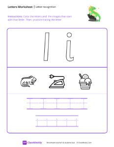 Letter Recognition (i) - Iguana | Worksheet | ClassWeekly.com