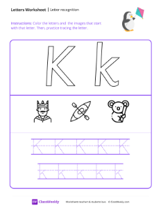 Letter Recognition (K) -Kite | Worksheet | ClassWeekly.com