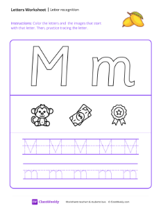 Letter Recognition (M) - Mango | Worksheet | ClassWeekly.com