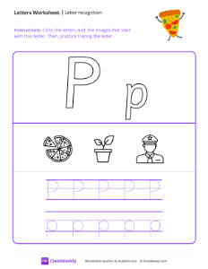 Letter Recognition (P) - Pizza | Worksheet | ClassWeekly.com