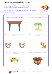 Location Prepositions (Draw the object) - Balloons | Worksheet ...
