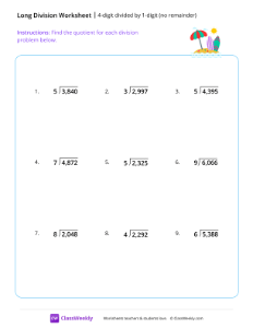 4-digit divided by 1-digit (no remainder) - Beach | Worksheet ...