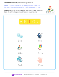 Long & Short Vowels (I) - Bike | Worksheet | ClassWeekly.com